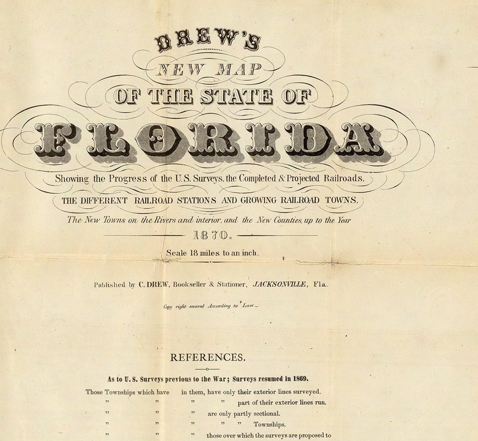 Map of Florida FL, 1870. Restoration Hardware Home Deco Style Old Wall ...