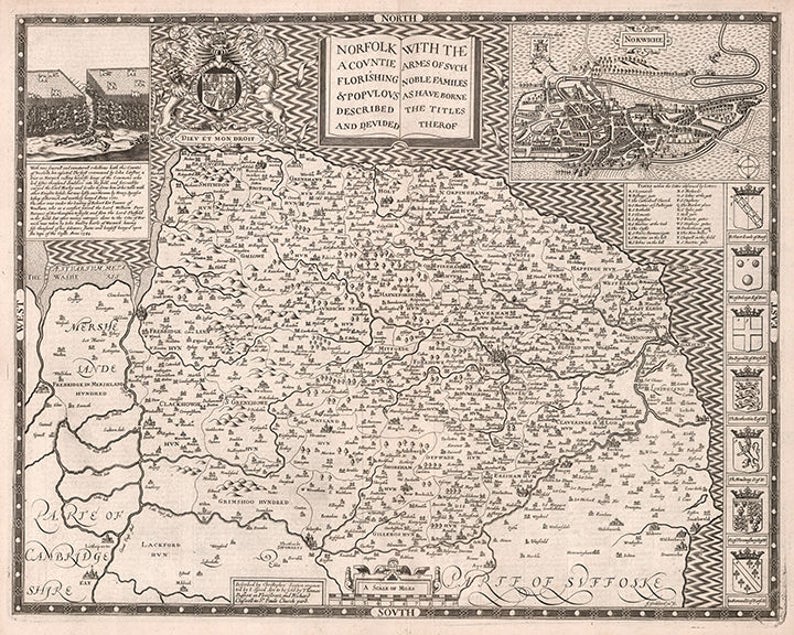 Map of Norfolk England 1675. Restoration Hardware Home Deco - Etsy