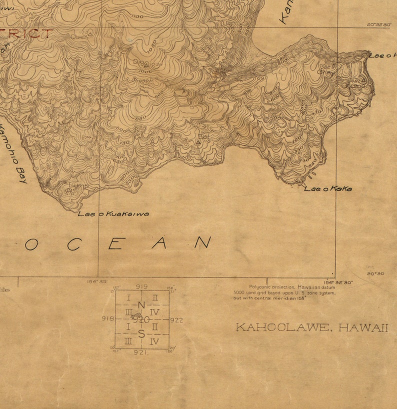 Map of Kahoolawe Hawaiian Islands 1926. Restoration Hardware | Etsy