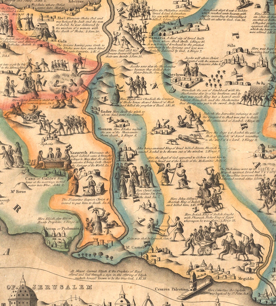 Mapa de la Tierra Prometida y la ciudad santa de Jerusalén que | Etsy ...