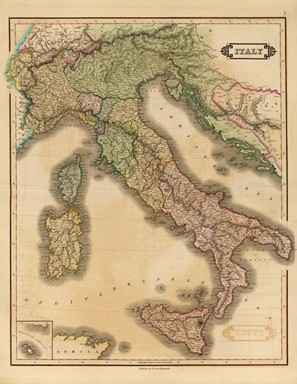 Map of Italien Italy 1831. Vintage Restoration Hardware Home - Etsy