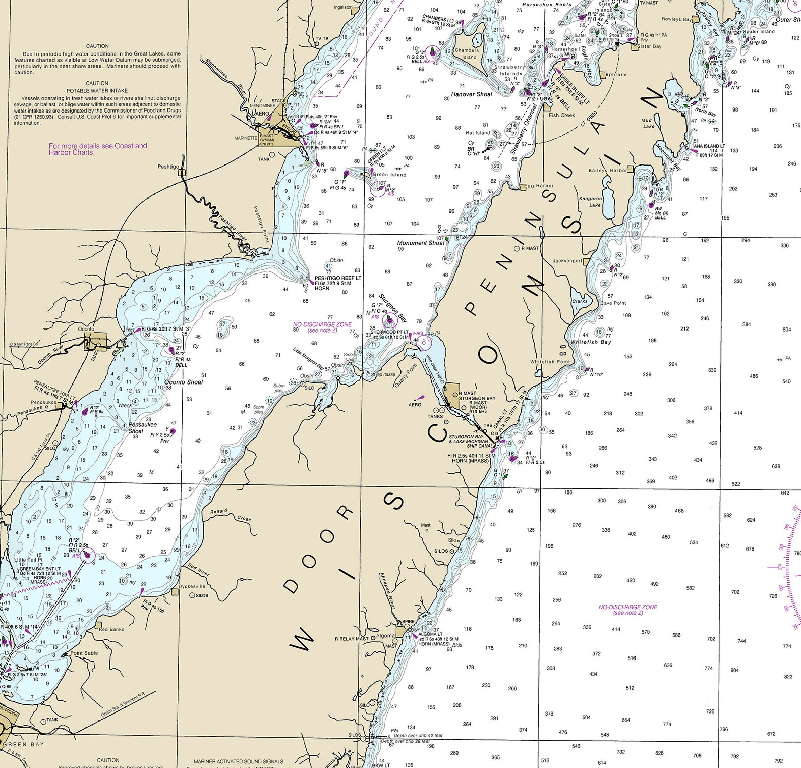 Nautical Chart of North End of Lake Michigan Including Green | Etsy