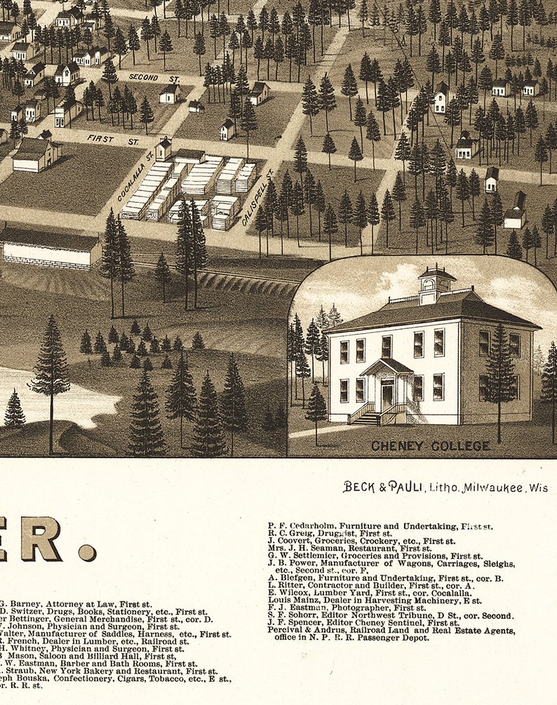Map of Cheney Spokane County Washington WT 1884. - Etsy