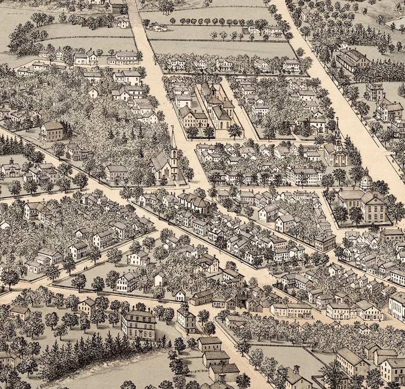 Map of Dedham, Norfolk County. Massachusetts MA 1876. Vintage ...
