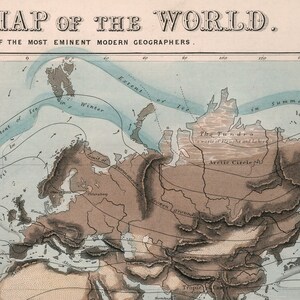 Physical Map of the World 1849 Vintage Home Deco Style Old Wall ...