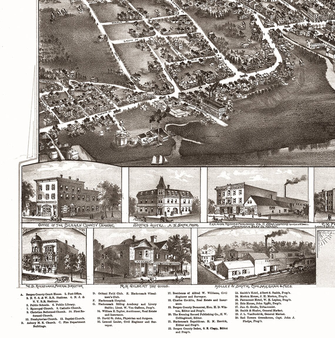 Hackensack Bergen County New Jersey NJ 1896. Vintage - Etsy