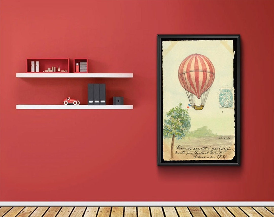 First Hydrogen Gas Balloon – Vintage Hot Air Balloon Art Wall Poster ...