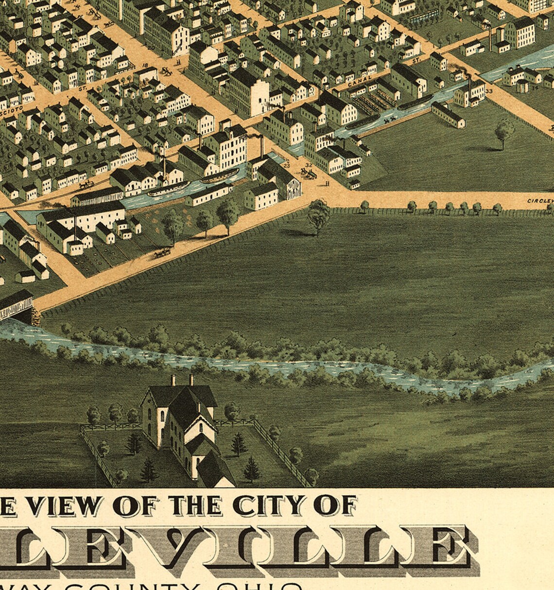 Map of Circleville Pickaway County Ohio OH 1876. - Etsy