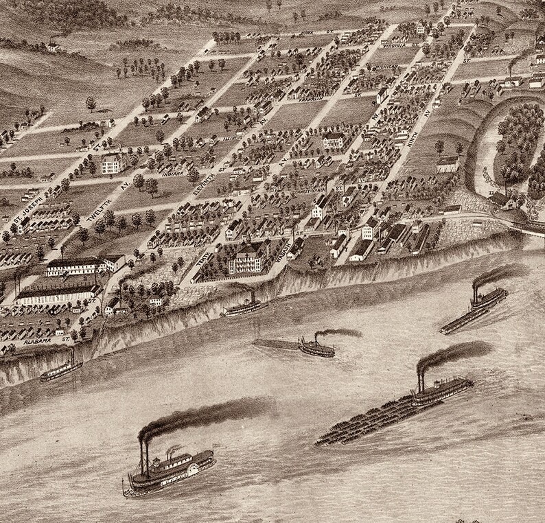 Map of Evansville, Vanderburgh Co., Indiana IN. 1880. Vintage ...