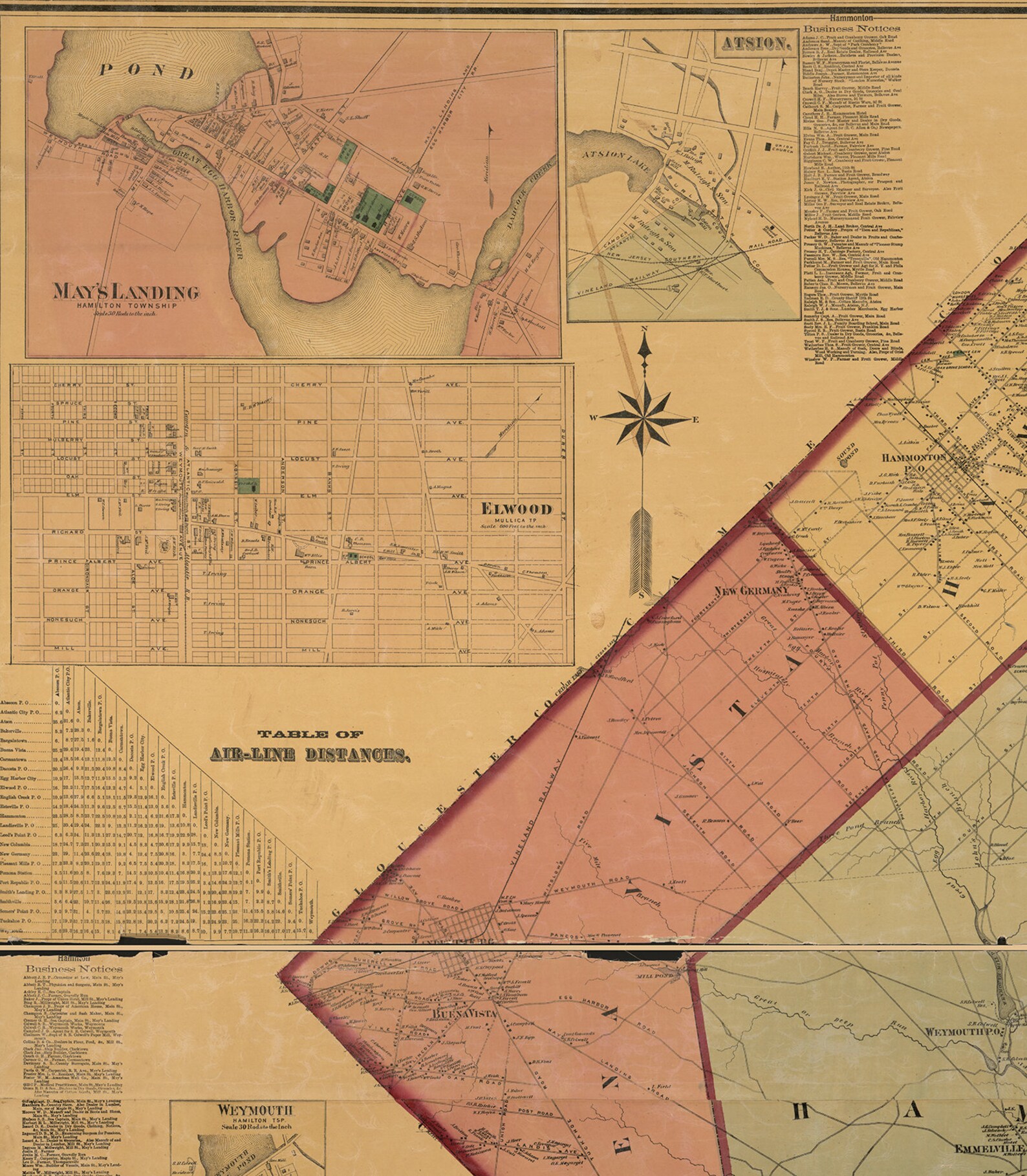 Map of Atlantic County New Jersey. 1872. Vintage Home Deco - Etsy