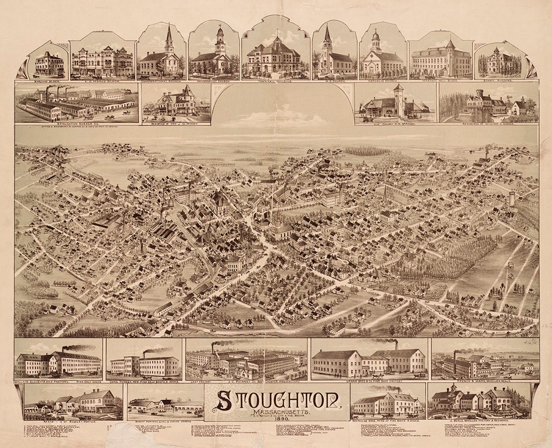 Map of Stoughton, Norfolk Co., Massachusetts. 1890 Vintage Reproduction ...