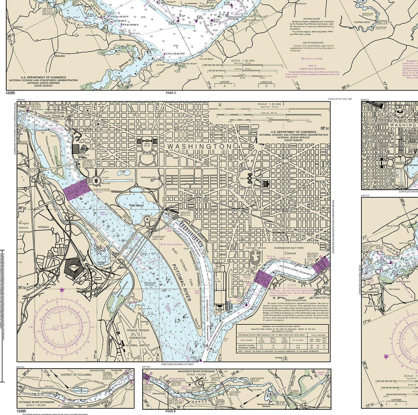 Nautical charts of Potomac River. Maryland Virginia. | Etsy