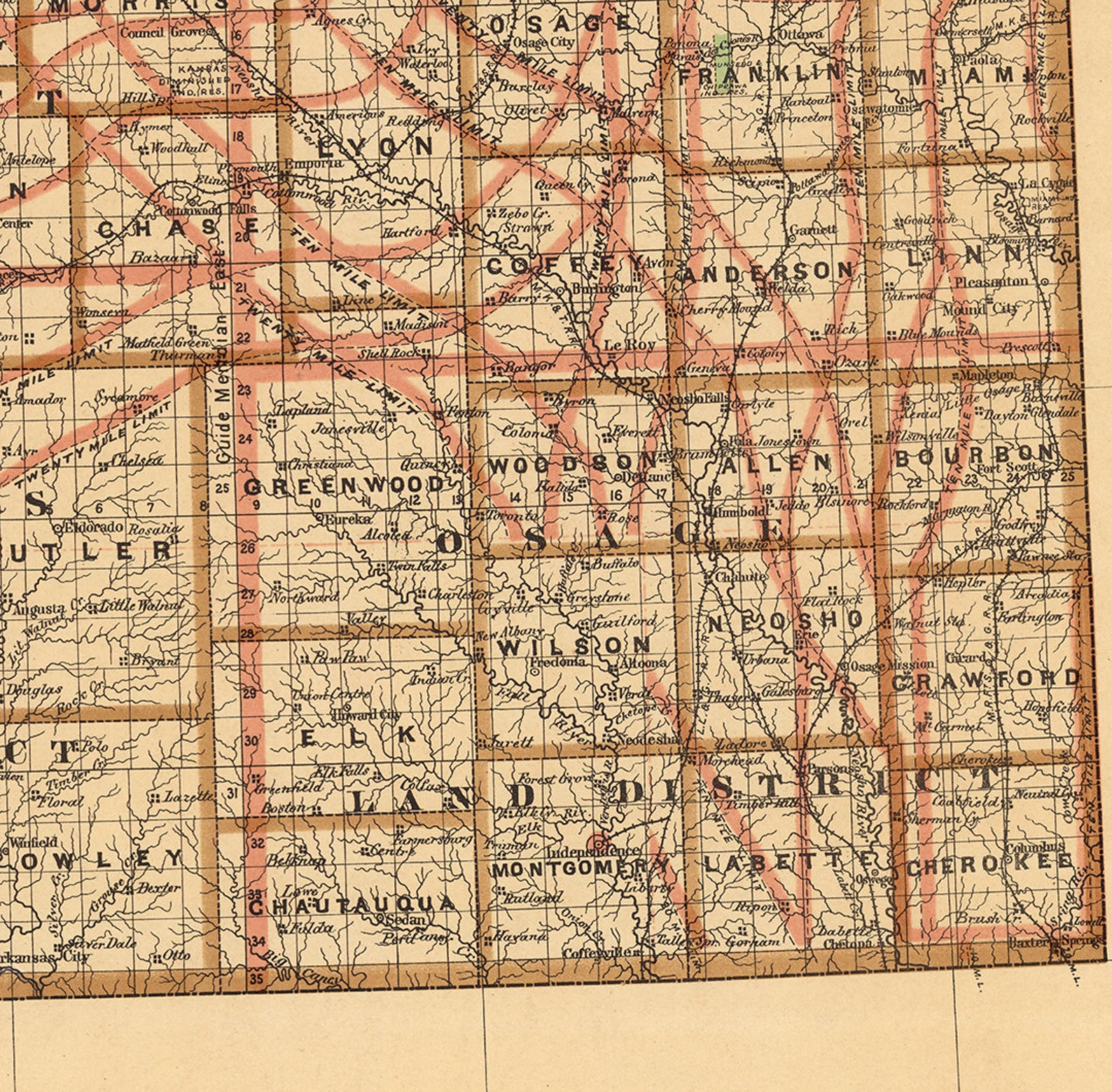 Map of Kansas State. 1876 Vintage Home Deco Style Old Wall Reproduction ...