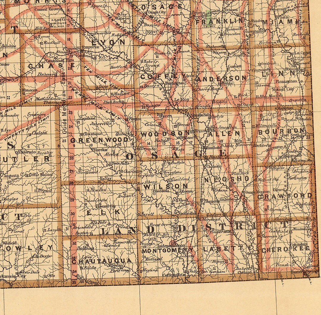 Map of Kansas State. 1876 Vintage Home Deco Style Old Wall | Etsy