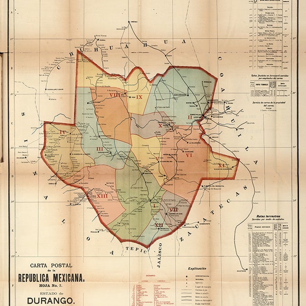 Maps of Durango Mexico - Etsy