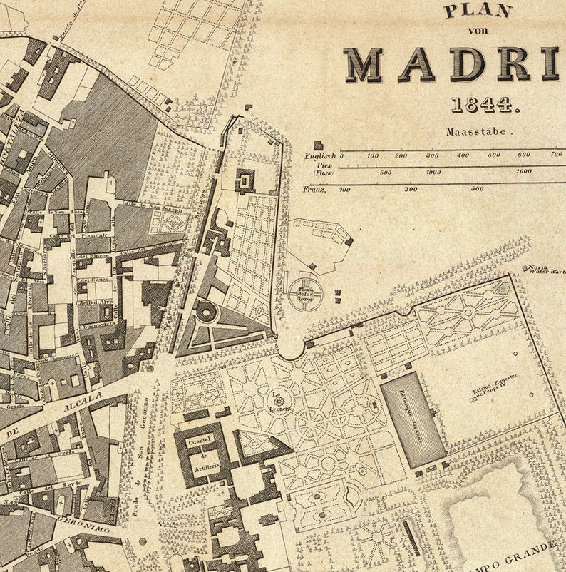 Map of Madrid, Spain, 1844. Vintage Restoration Hardware Home Deco ...