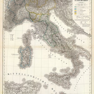 Map of Italien, Italy, 1853. Vintage Restoration Hardware Home Deco ...
