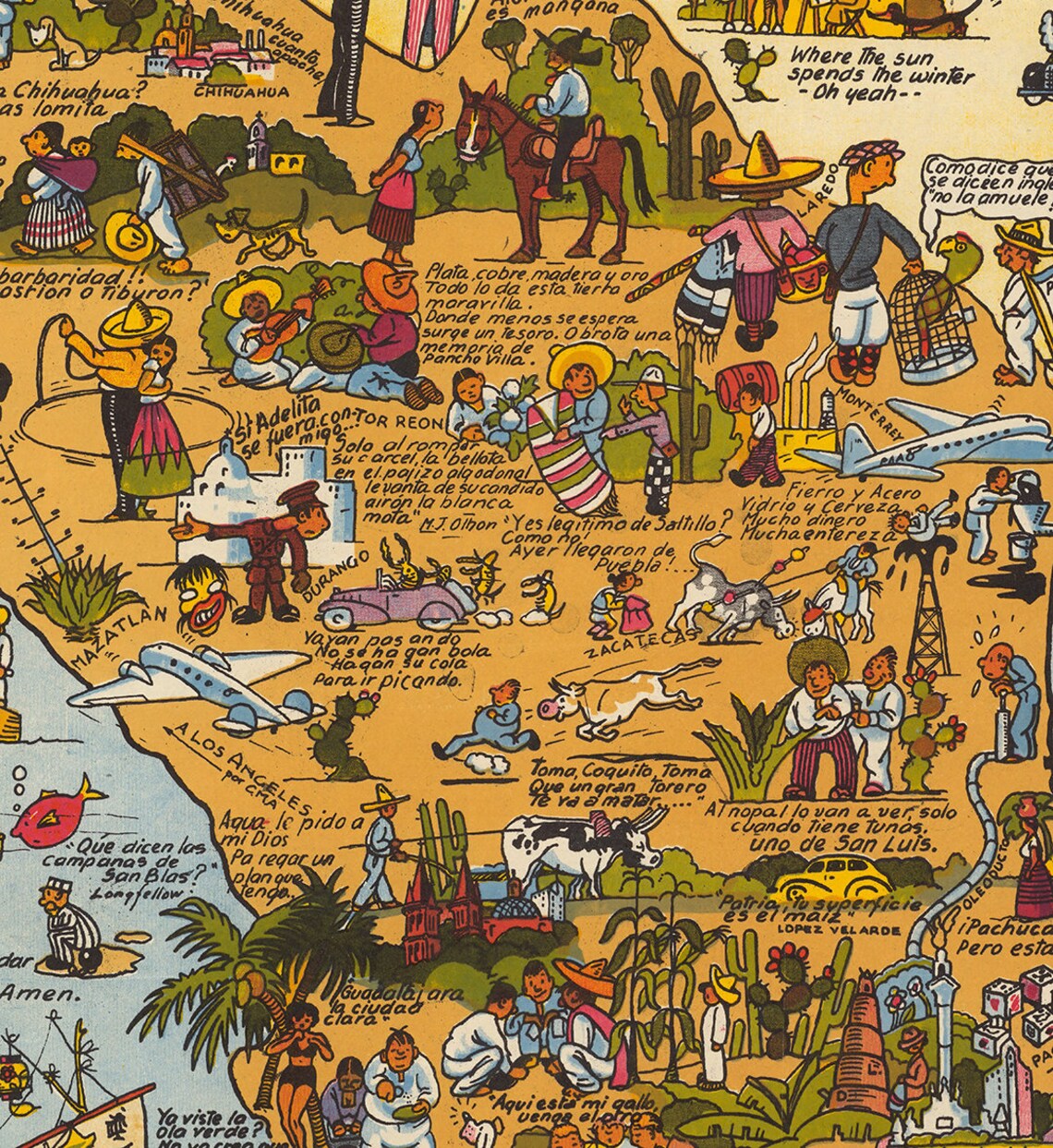 Mapa pictórico de México 1938 . Mapa de los Estados Unidos | Etsy México