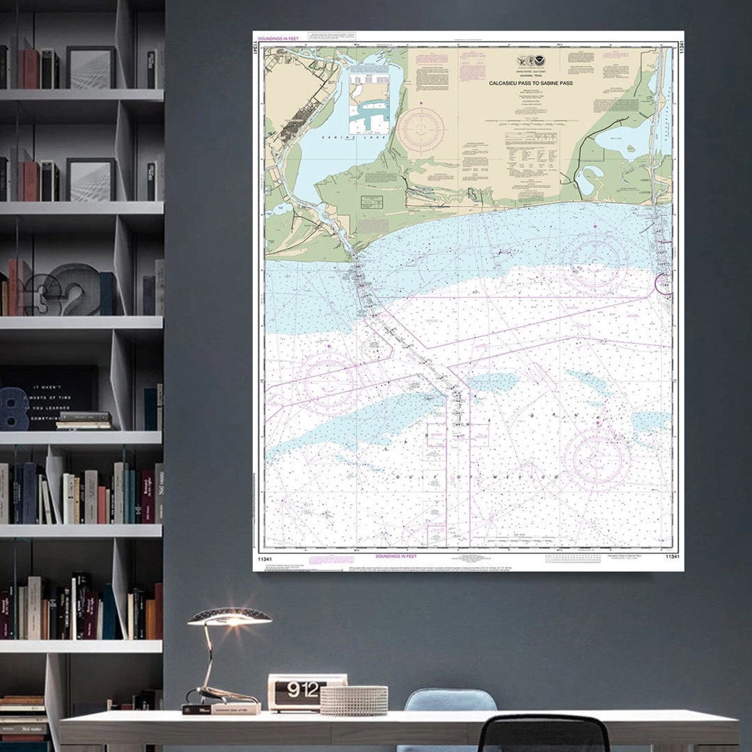 Calcasieu Pass to Sabine Pass Louisiana Texas Nautical Wall Art ...