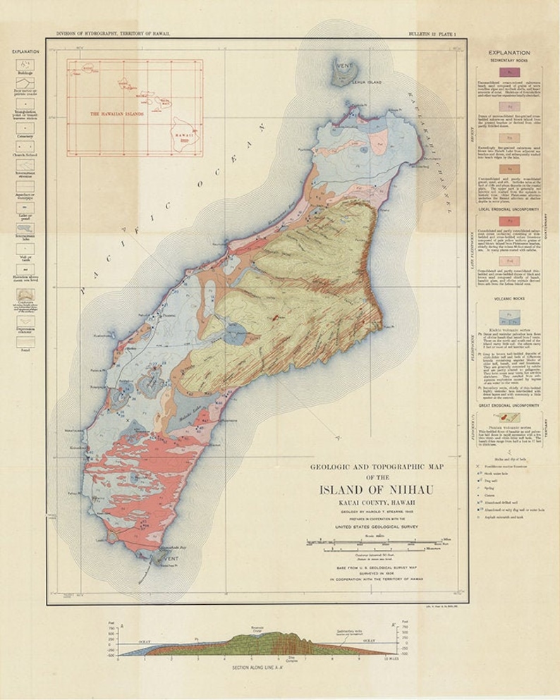 Topographic Map of the Island of Niihau Kauai County - Etsy Australia