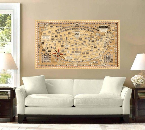 Pictorial Map of United States Stamps Poster U.S. Postage | Etsy