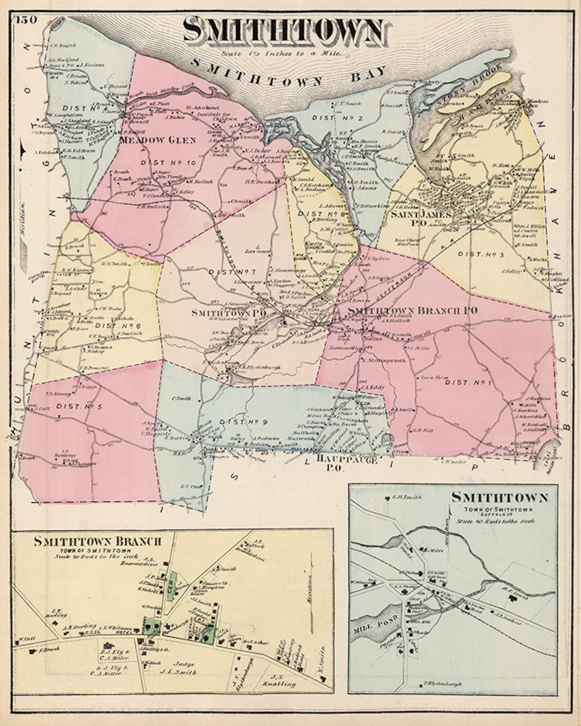 Map of Smithtown Suffolk County Long Island New York NY - Etsy
