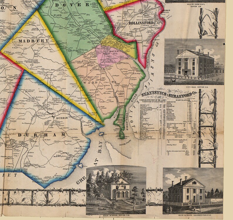 Map of Strafford County New Hampshire 1856. Vintage Home | Etsy
