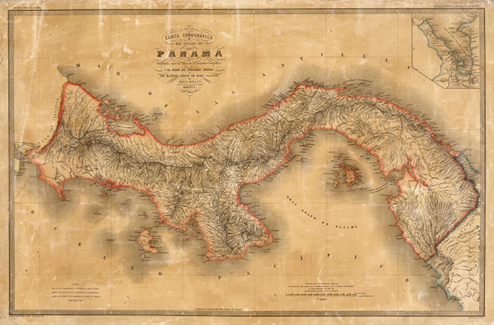 Map of Panama, Carta Corografica Del Estado De Panama , 1865. Vintage ...