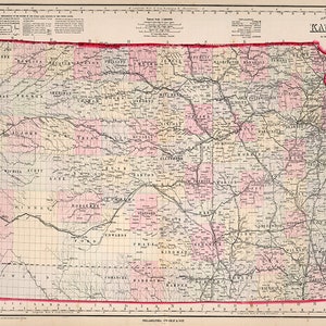 Map of Kansas State. 1881 Vintage Home Deco Style Old Wall Reproduction ...