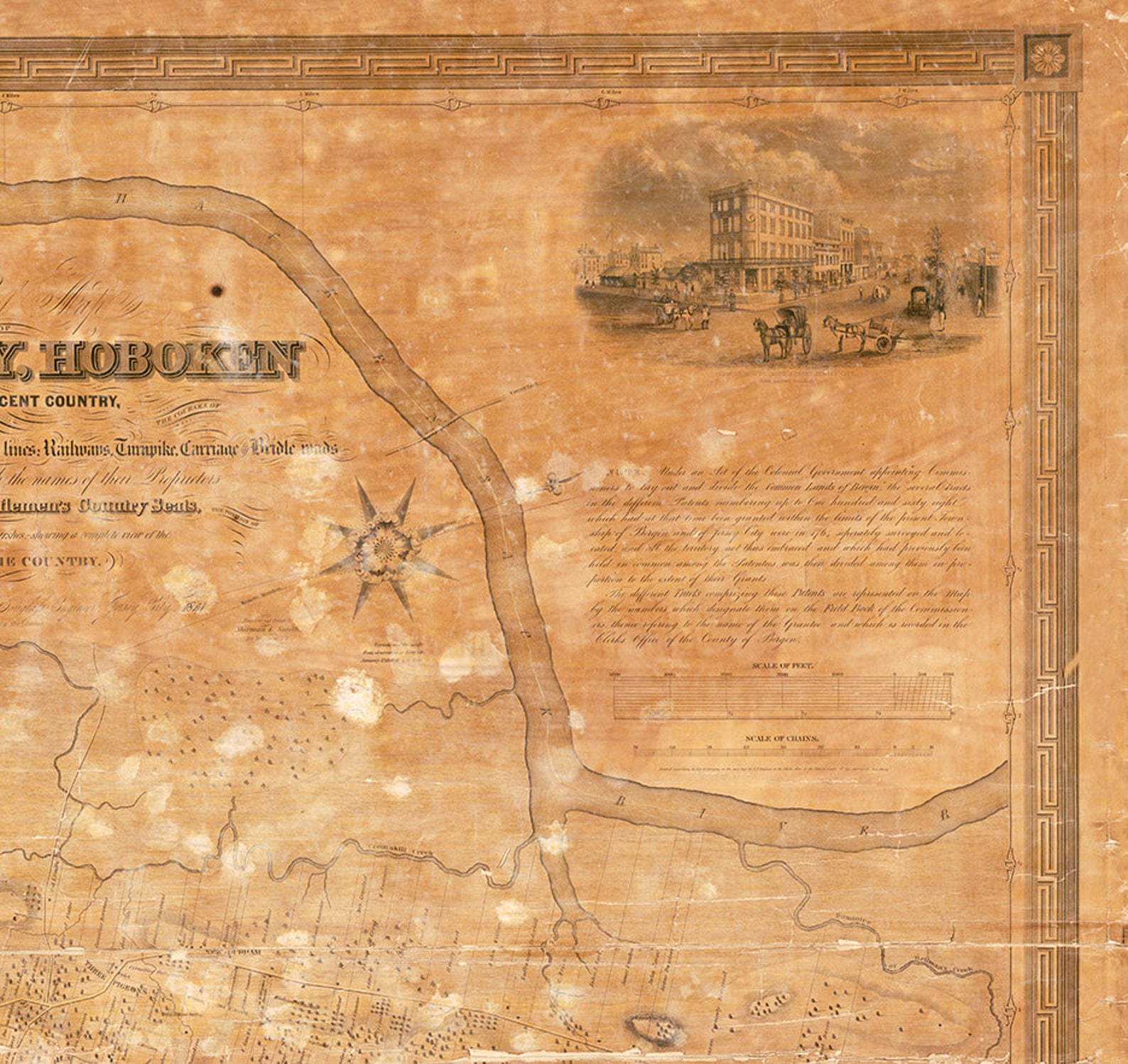Topographical map of Jersey City Hoboken New Jersey NJ. | Etsy