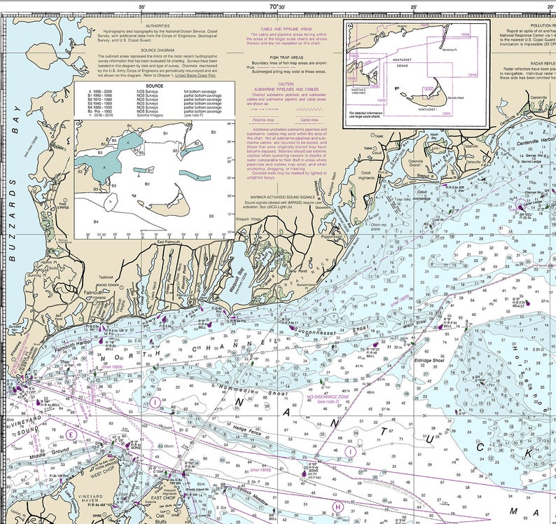 Nautical Charts of Nantucket Sound and Approaches 13237. - Etsy