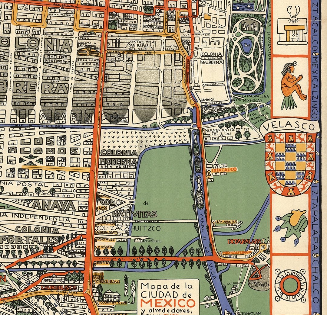Pictorial Map of Mexico City. Vintage Restoration Hardware - Etsy