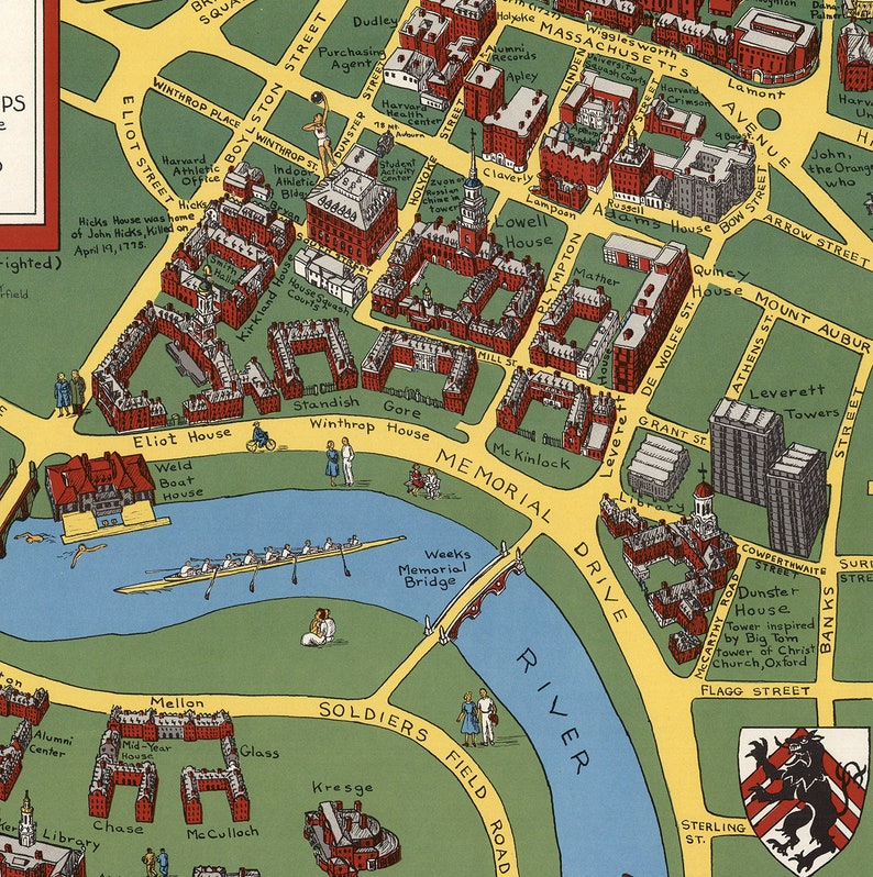 Map of Harvard University and of Radcliffe College Cambridge | Etsy