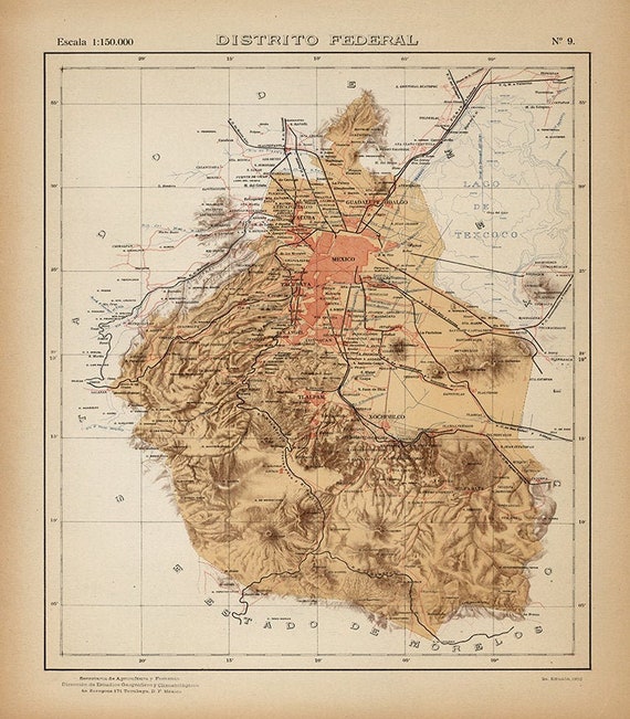 Map of Distrito Federal Mexico 1922. Vintage Restoration | Etsy