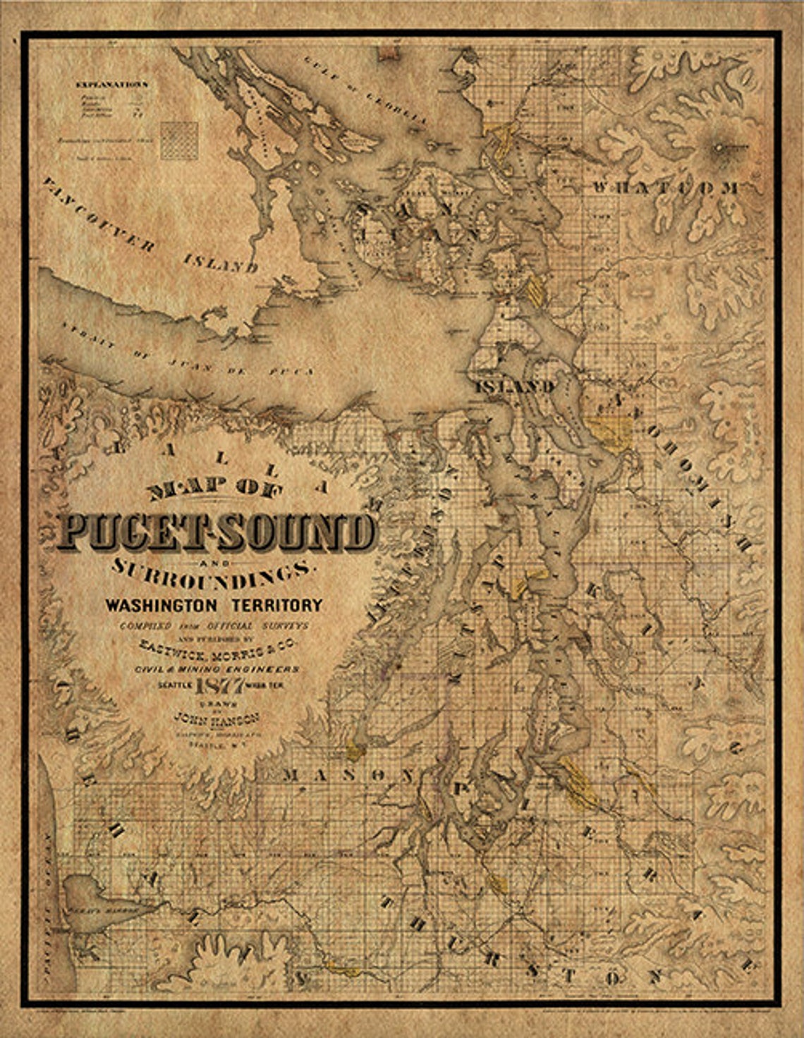 Map of Puget Sound And Surroundings Washington WT 1877. | Etsy