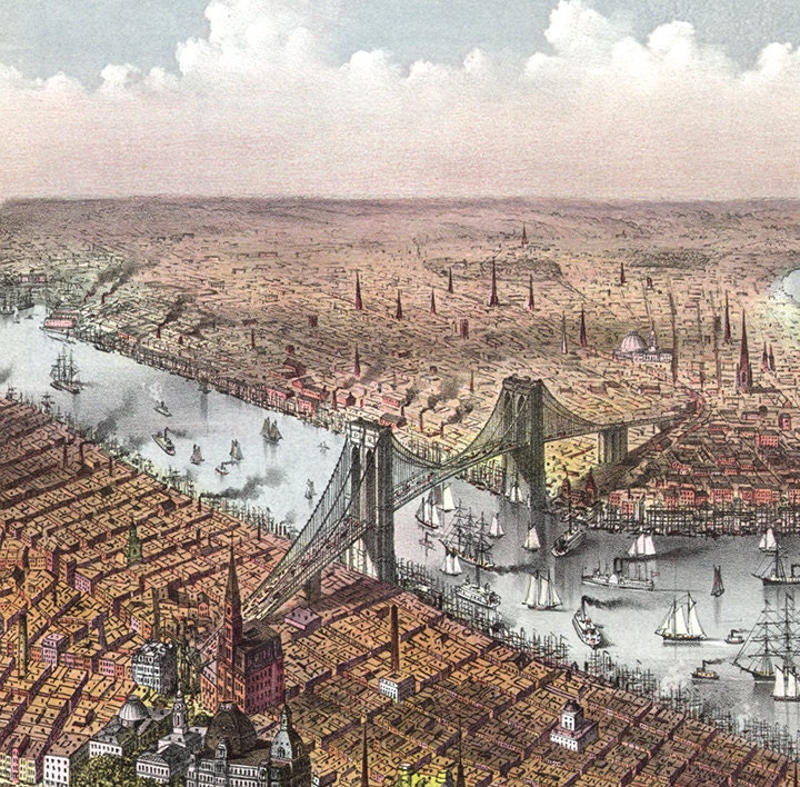 View of Manhattan New York and Brooklyn 1875. NY. No Black | Etsy
