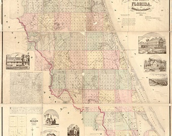 1883 Map of Volusia County Florida - Etsy