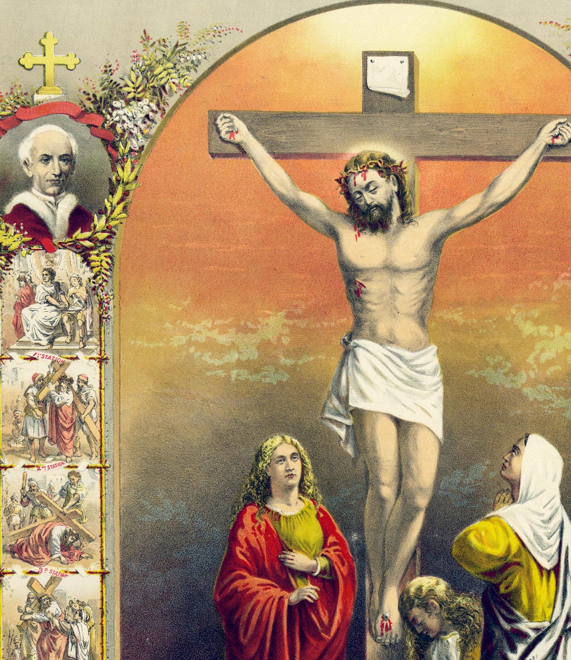 The Crucifixion and the Way of the Holy Cross. Vintage Wall Print ...