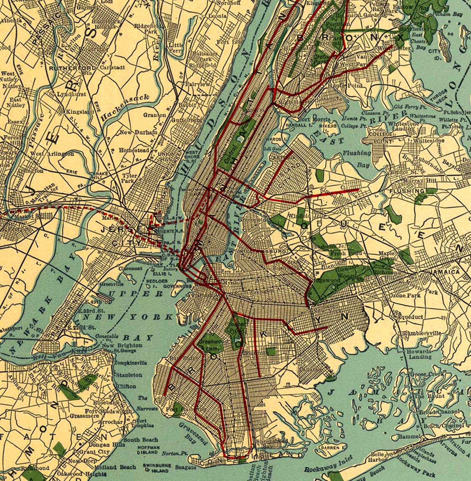 Map of Manhattan, New York City Vintage Reproduction Map. 1922 ...