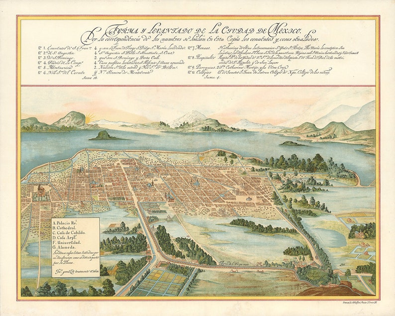 Pictorial Map of City of Mexico Forma Y Levantado De La | Etsy