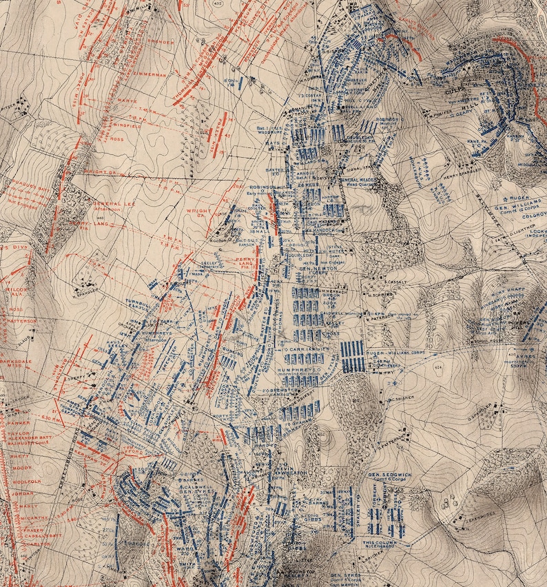 Map of Second Day's Battle. Gettysburg, July 2nd, 1863. 1876. Vintage ...