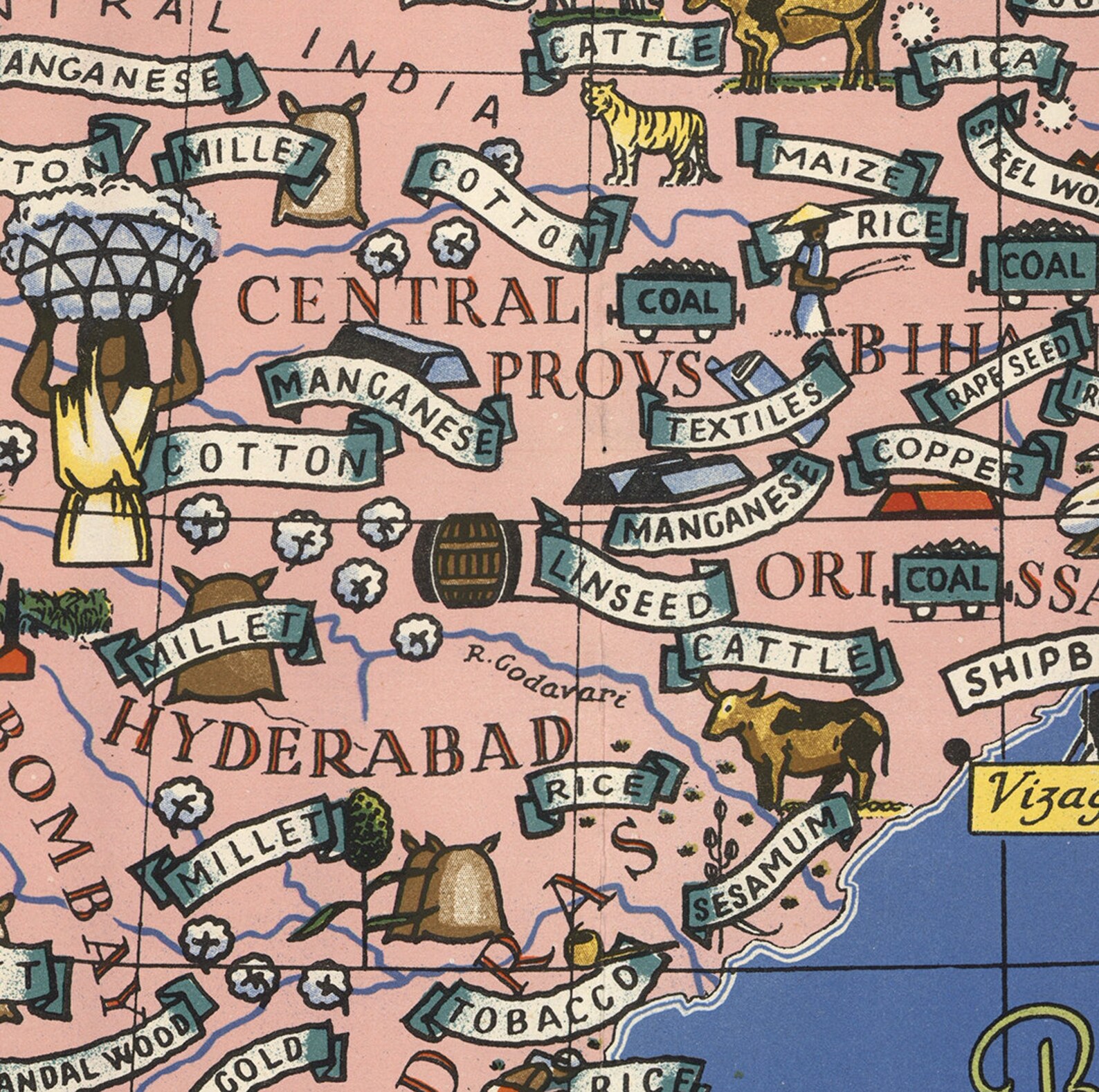 Map of India. Vintage Home Deco Style Old Wall Reproduction | Etsy