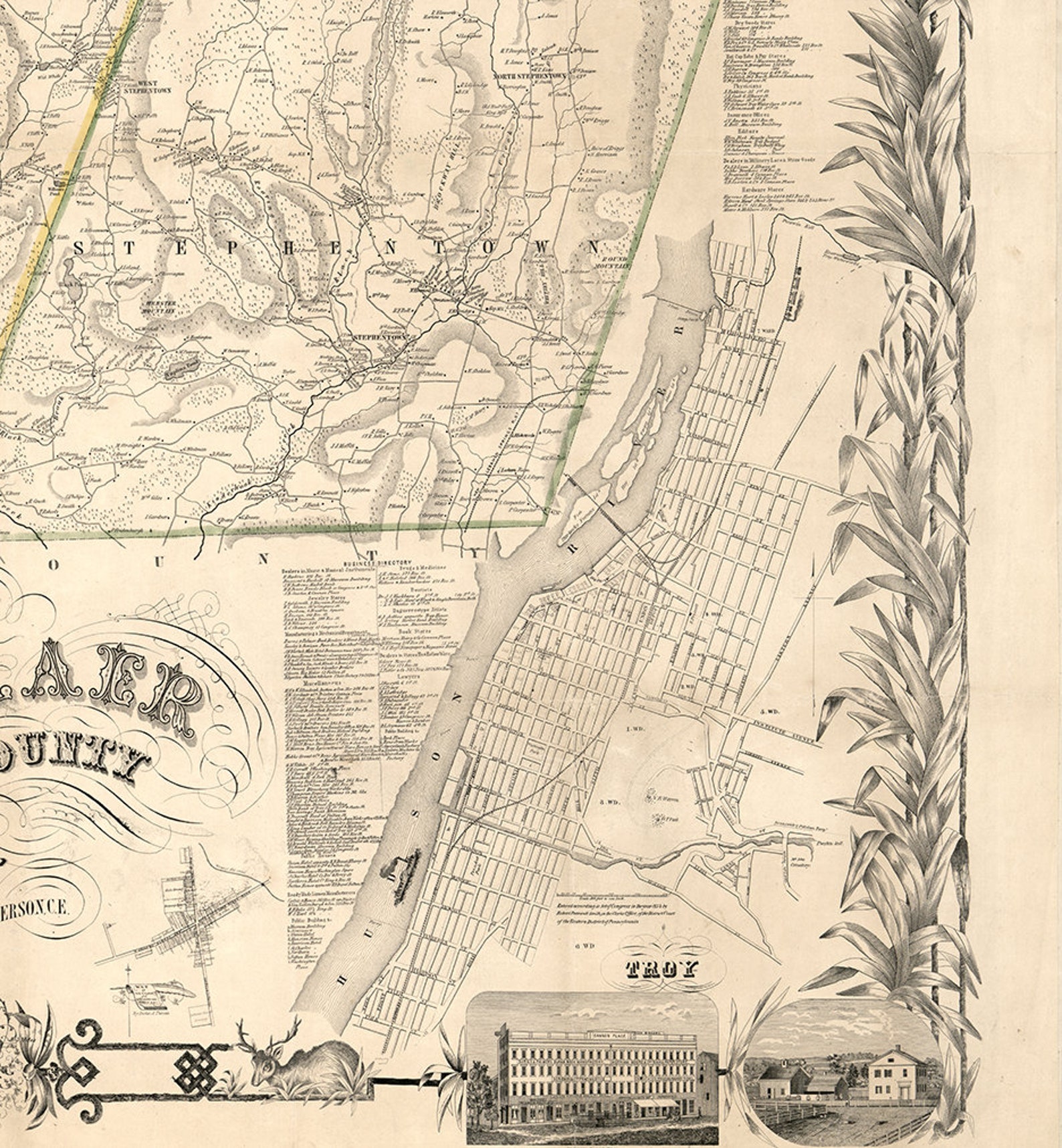 Map of Rensselaer County New York NY 1854 Restoration | Etsy