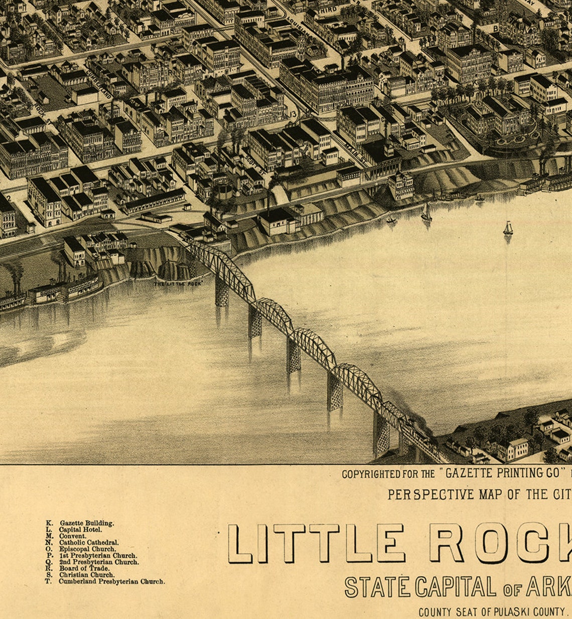 Map of Little Rock, Pulaski County, Arkansas AR 1887. Restoration ...