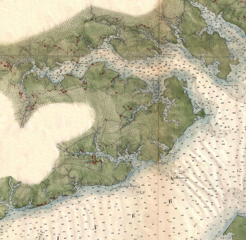 Nautical Charts of Neuse River, North Caroline, NC 1874. Restoration ...