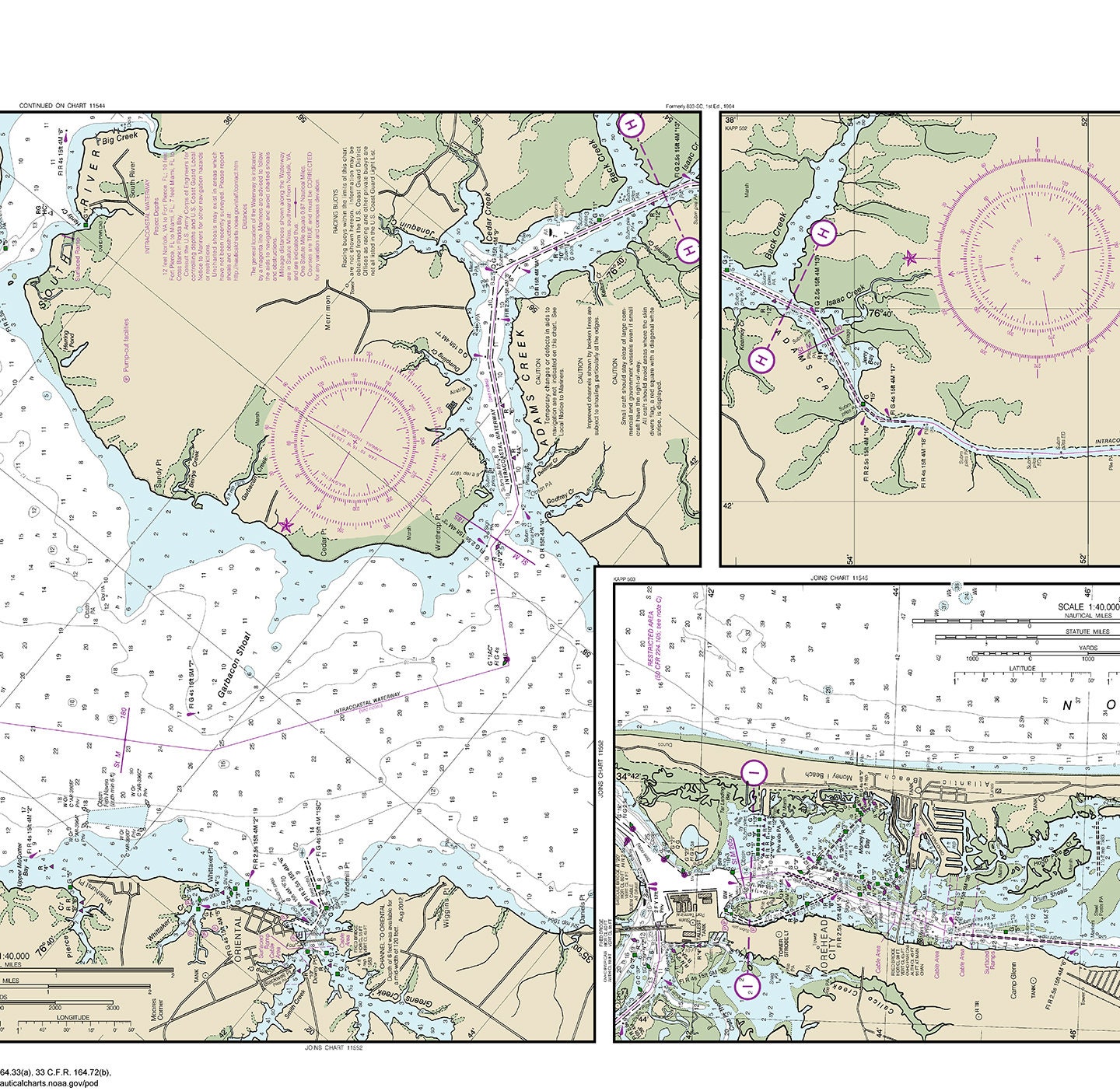 Nautical Charts of Neuse River to Myrtle Grove Sound in North | Etsy