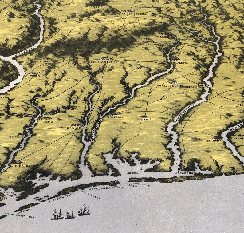 Map of Texas and part of Mexico 1861. Vintage home Deco Style | Etsy