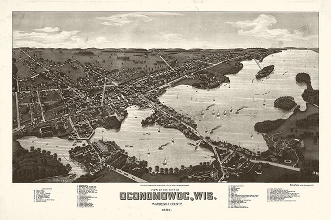 Map of Oconomowoc, Waukesha Co., Wisconsin 1885, WI. Vintage ...