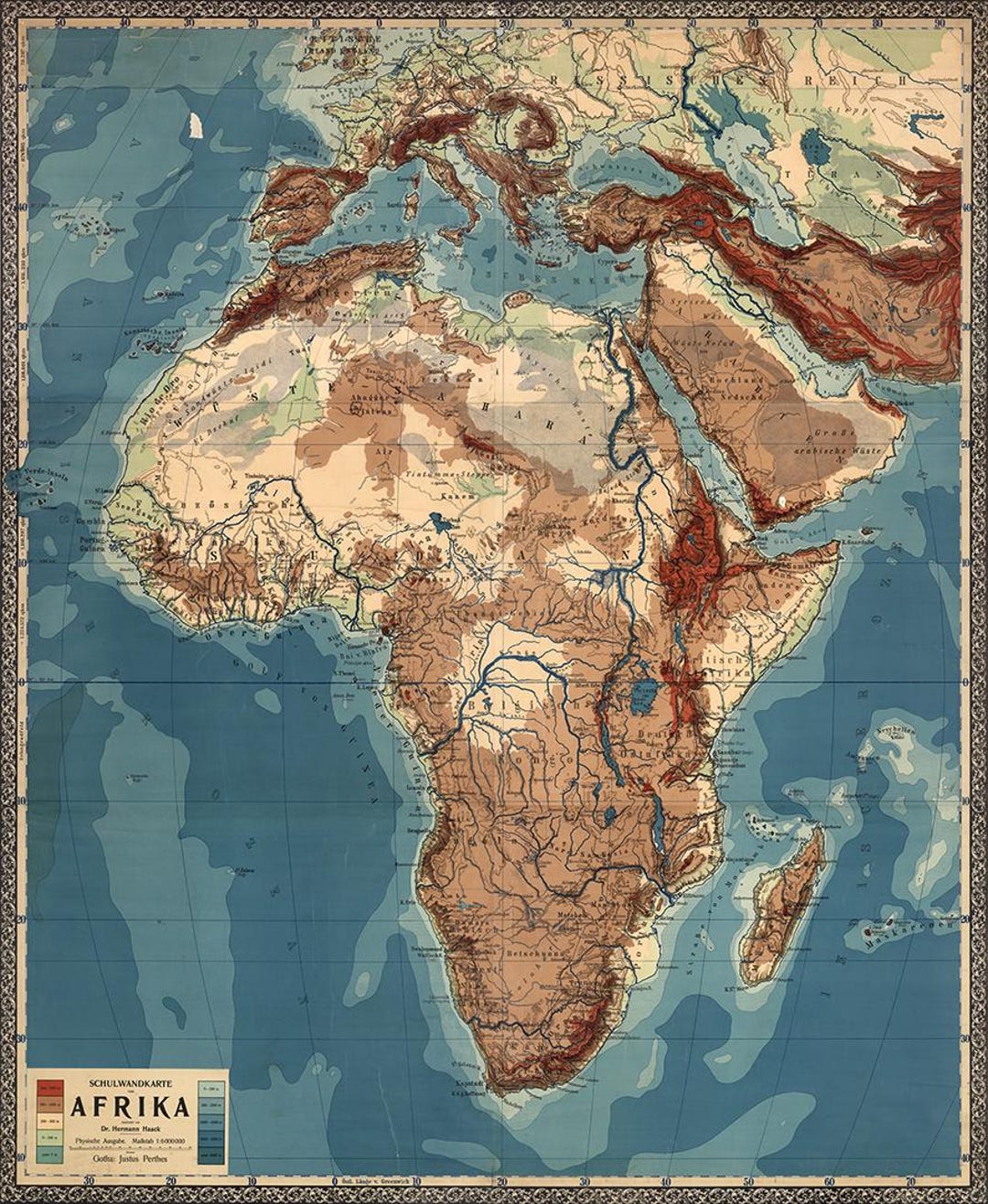 Map of Africa, 1900. Vintage Home Deco Style Old Wall Reproduction Map ...