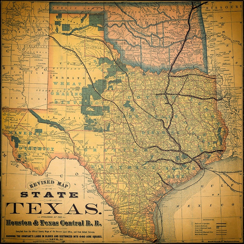 Map of Texas From 1876. Restoration Hardware Home Deco Style Old Wall ...
